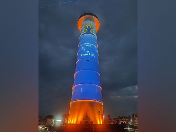 Nepal's iconic Dharahara gets illuminated amid Yoga Day celebrations ...